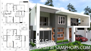 Modern 4 Bedrooms House plan 13x13m - SamPhoas Plan