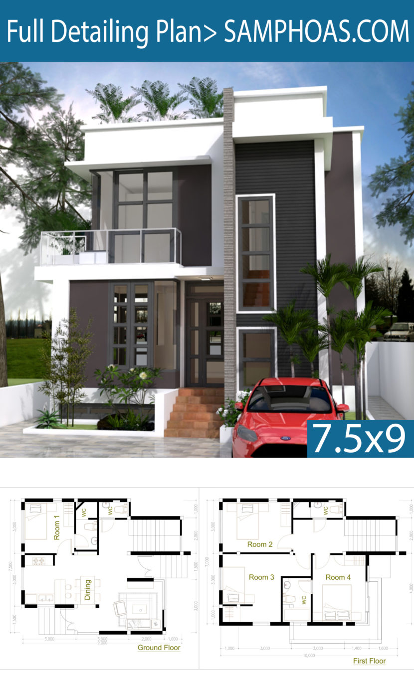 4 Bedroom Home Design Plan 7.5x9m - SamPhoas Plan