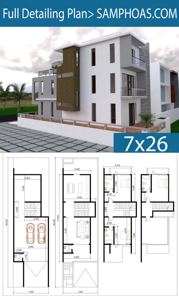 Modern House Plans With Land Size 7mx26m - SamPhoas Plan