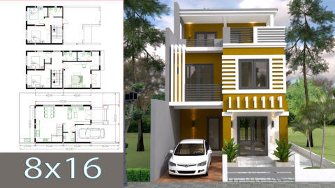 Home Design Plan 8x15m with 4 Bedrooms - SamPhoas Plan