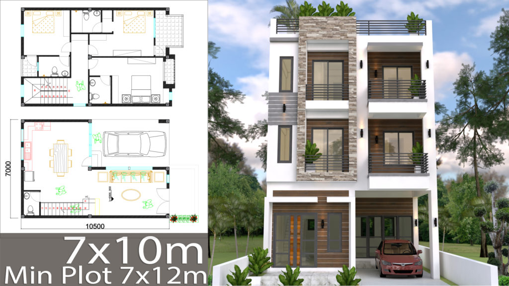 Home Design Plan 8x12m With 3 Bedrooms - SamPhoas Plan