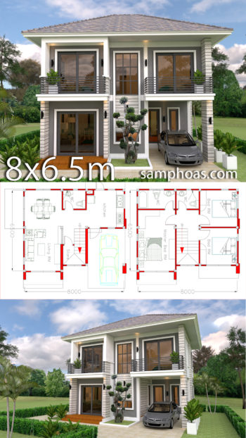 Home Design Plan 8x6.5m With 3 Bedrooms - SamPhoas Plan