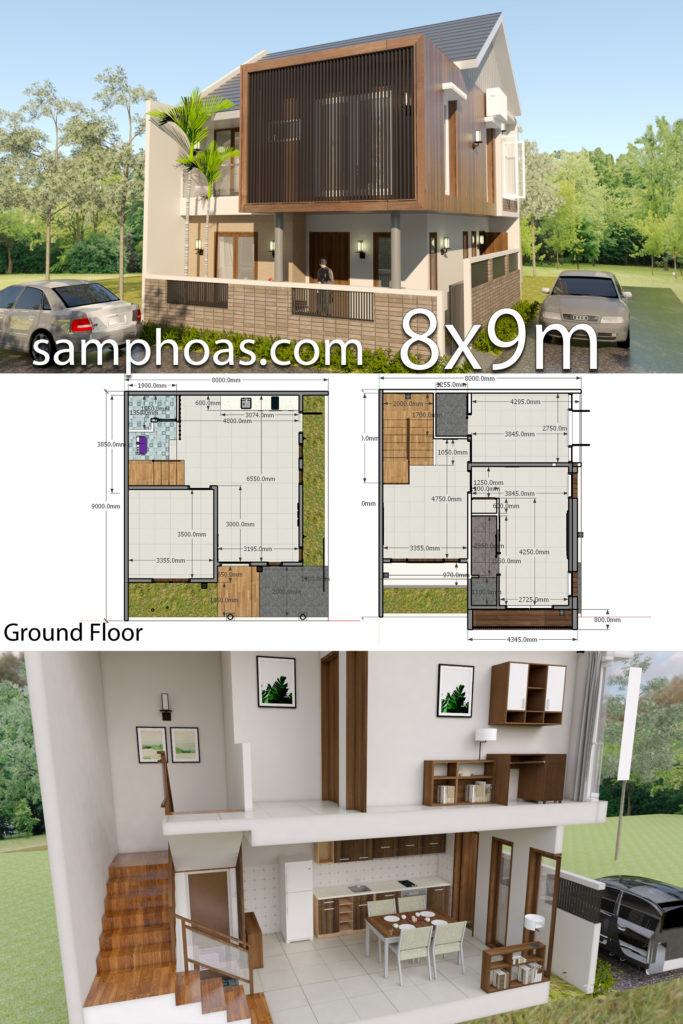 Interior Design Plan 8x9m with 3 Bedrooms - SamPhoas Plan