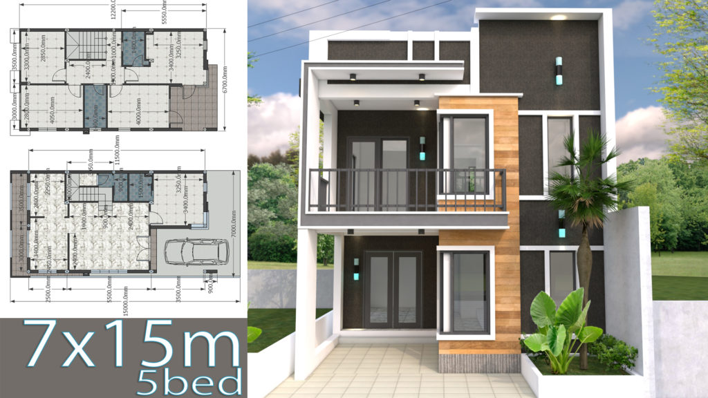 Home Design Plan 7x15m with 5 Bedrooms - SamPhoas Plan
