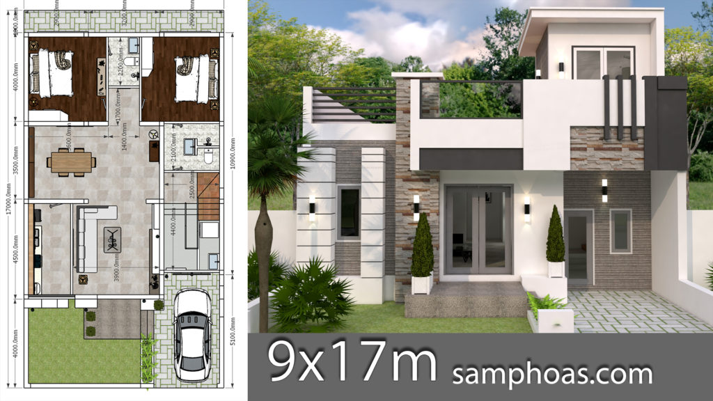 3D Simple House Plan with Two Bedrooms 22x30 Feet - SamPhoas Plan