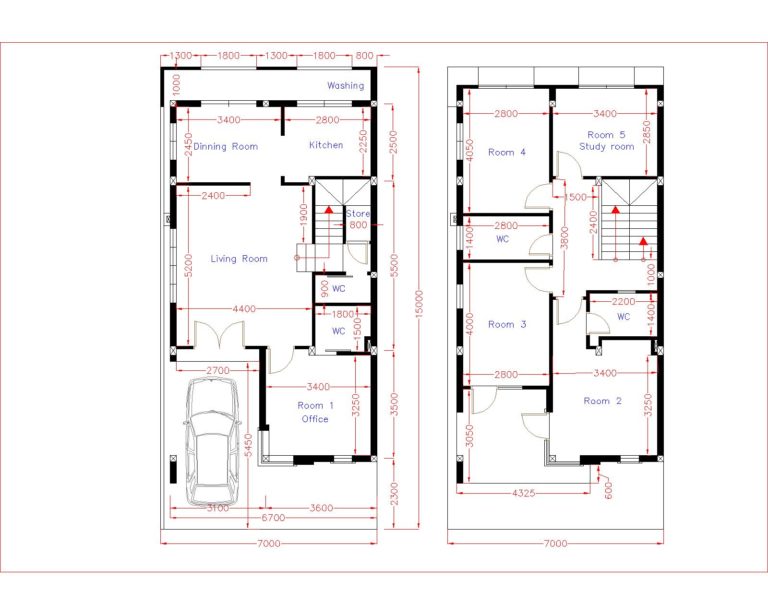 Home Design Plan 7x15m with 5 Bedrooms - SamPhoas Plan