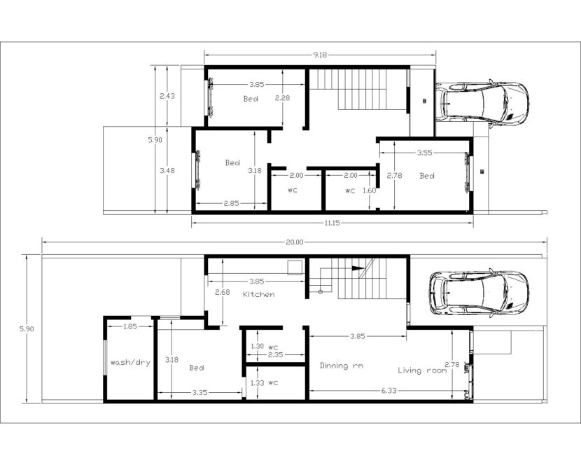 House design Plan 7x13m with 3 Bedrooms - SamPhoas Plan