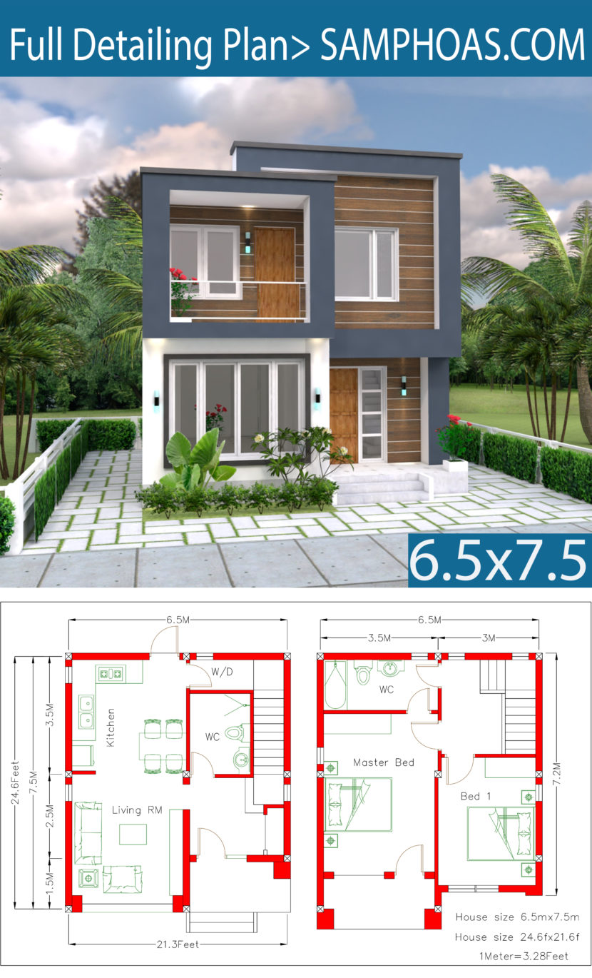 Home Design Plan 6.5x7.5M 2 Bedrooms - SamPhoas Plan