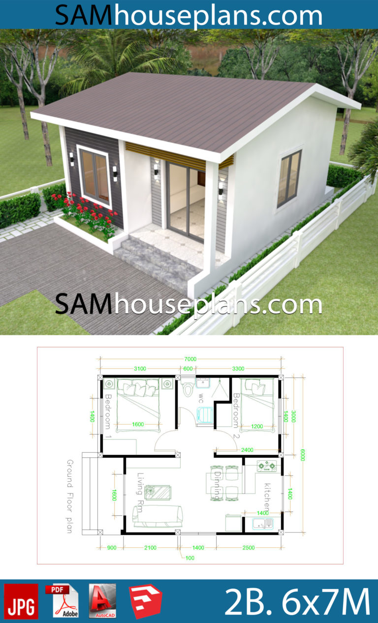 House Plans 6x7m with 2 bedrooms Full Plans - SamPhoas Plan