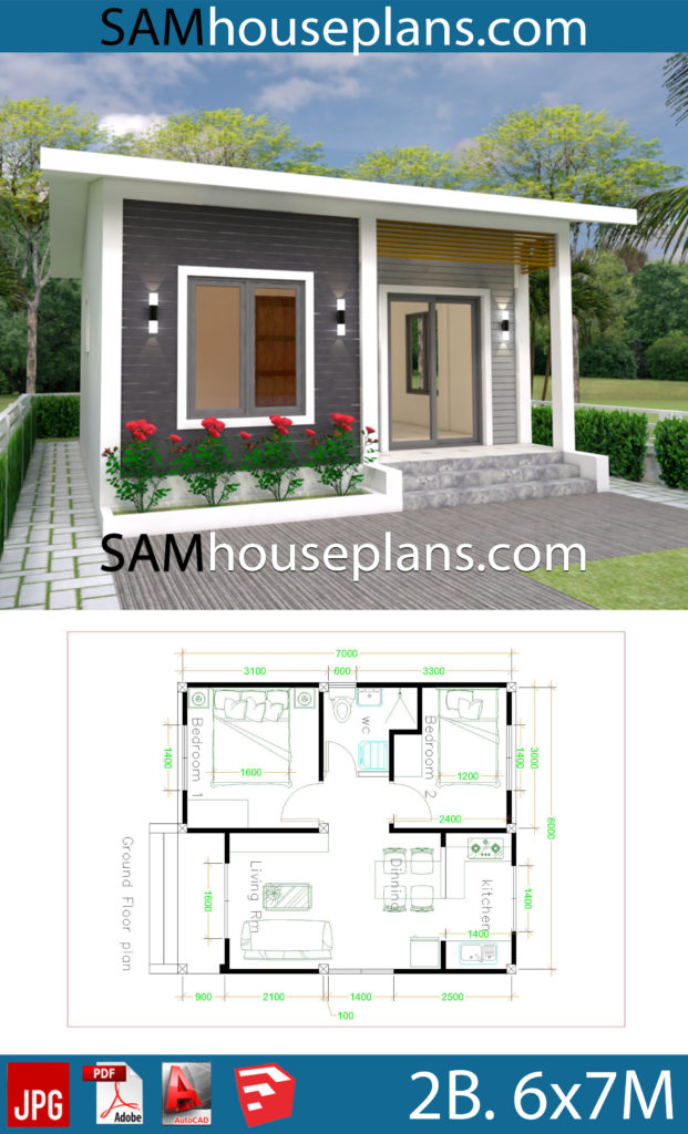 House Plans 6x7m with 2 bedrooms Full Plans - SamPhoas Plan