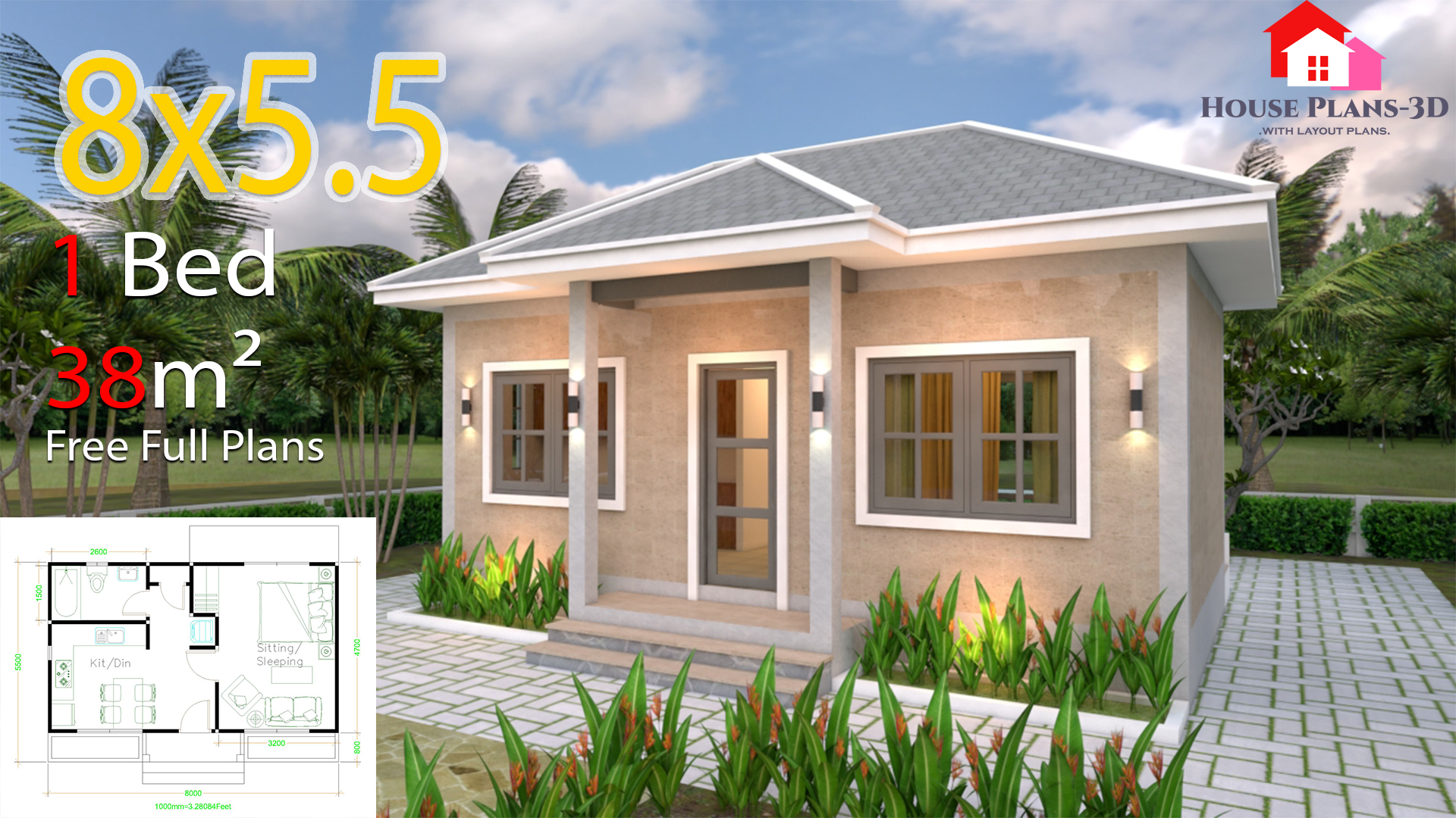House Plans 8x5 5 With One Bedrooms Gross Hipped Roof Samphoas Plan