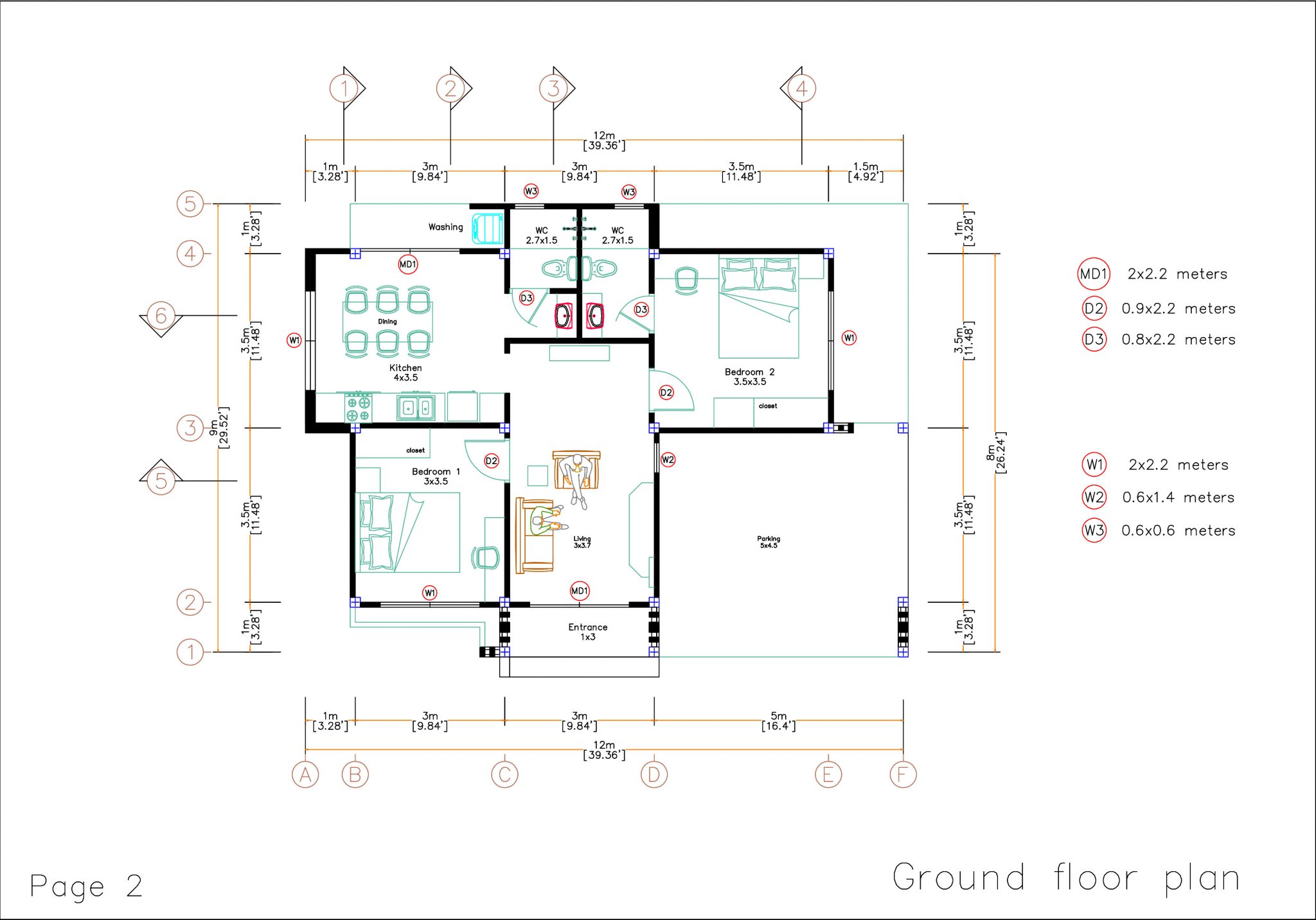 House Plans 12x9 Meter 2 Beds 2 Baths - SamPhoas Plan